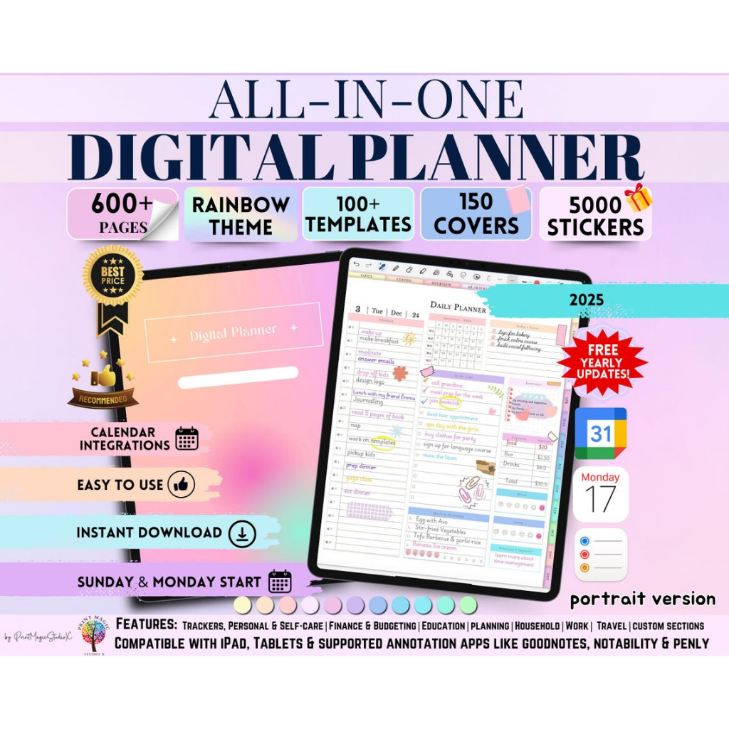 2025 Digital Planner, All-in-One Digital Planner 2025, Digital Journal ...