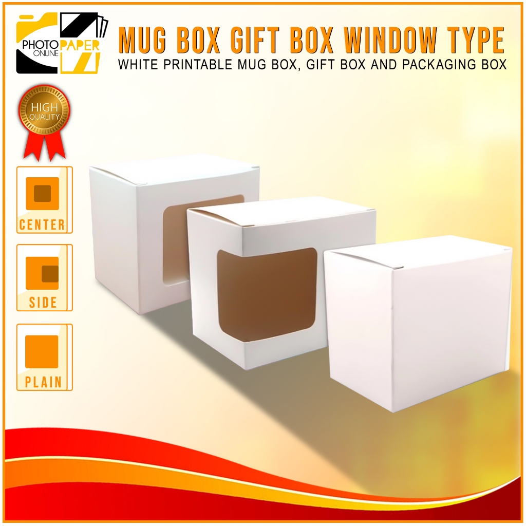 Window Mug Box Side Center Mug Box White Gift Box Packaging Box Square ...