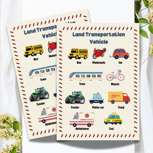 1 PC. LAMINATED CHARTS "LAND TRANSPORTATION VEHICLE" EDUCATIONAL CHART ...