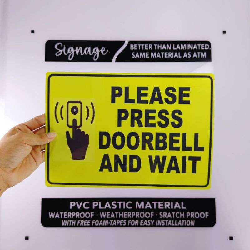 SIGNAGE - PLEASE PRESS DOORBELL AND WAIT - PVC PLASTIC MATERIAL - A4 ...