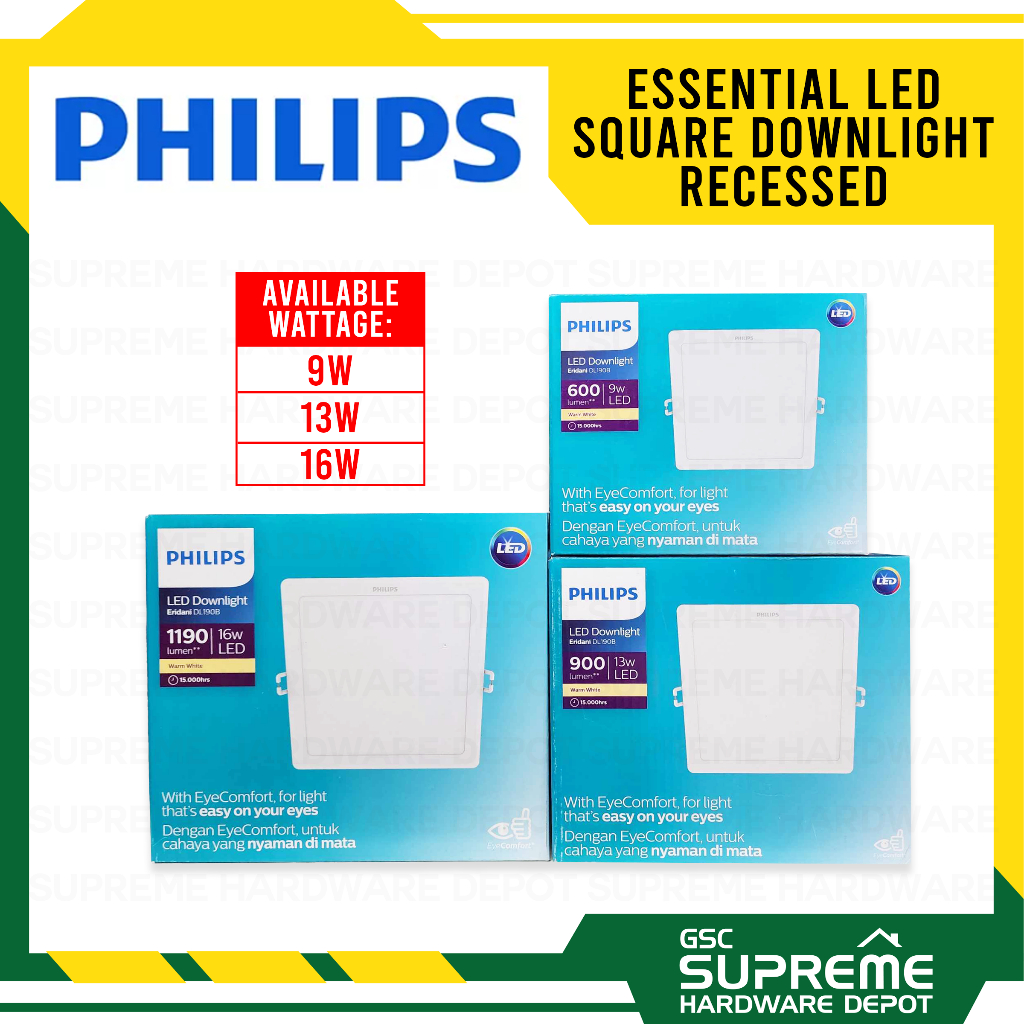 Philips Essential Eridani LED Downlight Square 9W, 13W, 16W (Cool ...