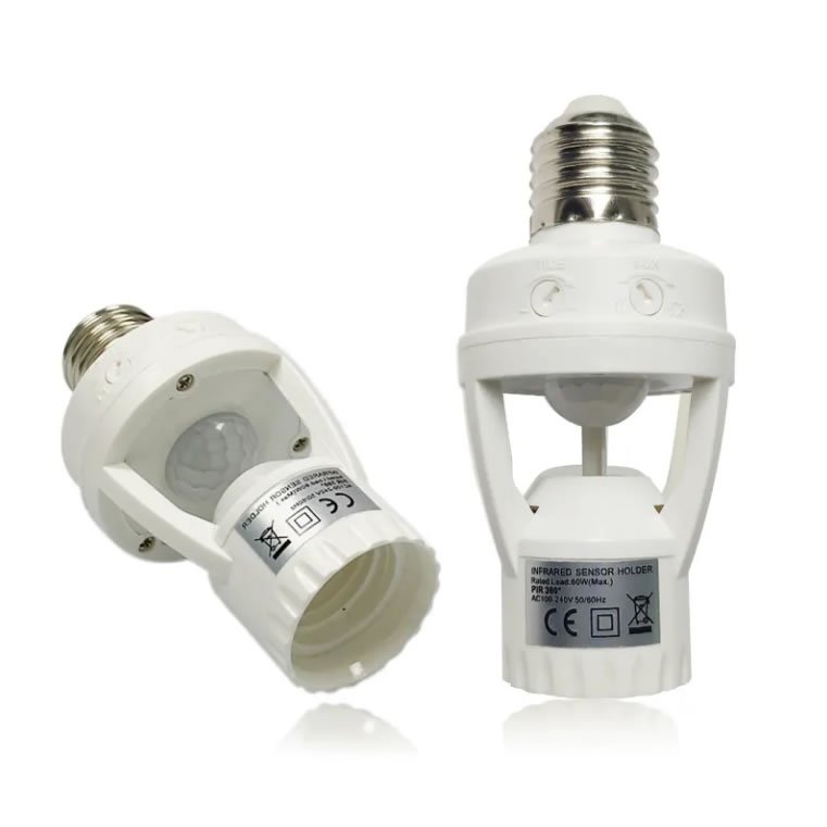PIR Motion Sensor E27 LED Lamp Base Holder With Light Control Switch ...