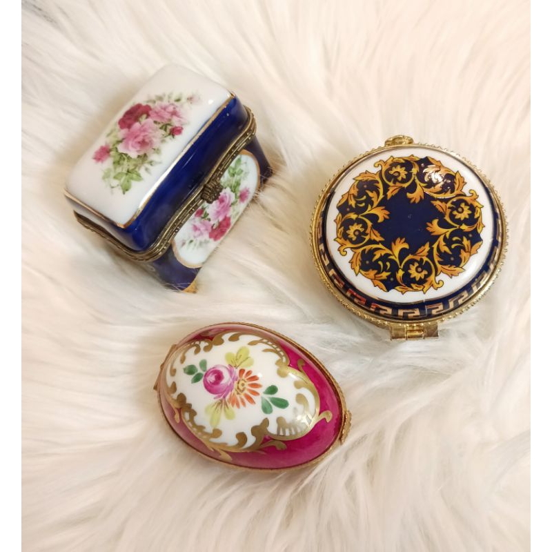 ceramic hinged trinket red blue black egg round rectangle floral ...