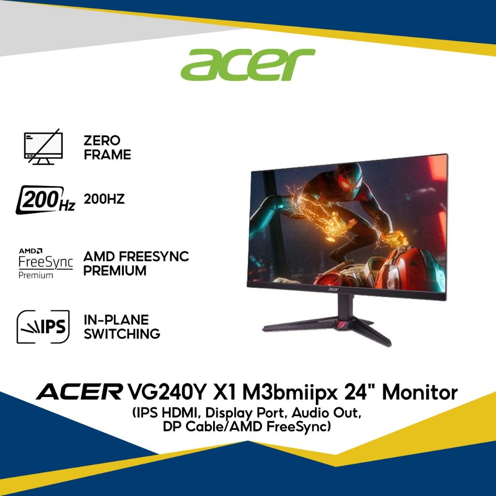 Acer Nitro VG240Y X1 M3bmiipx 24" Monitor IPS (HDMI, Display Port, Audio Out, DP Cable/AMD ...