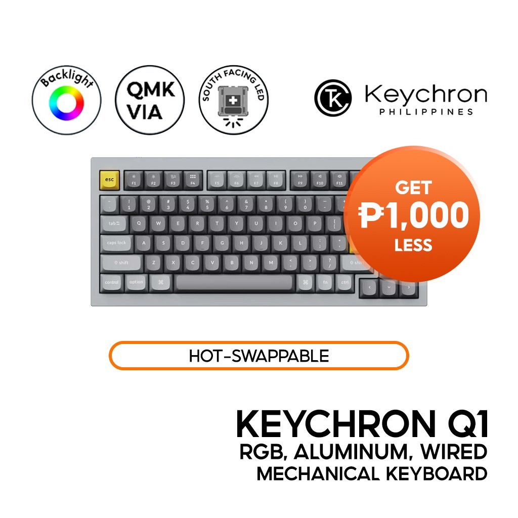 Keychron Q1 QMK Mechanical Keyboard (Space Grey, 75%, Wired, RGB ...