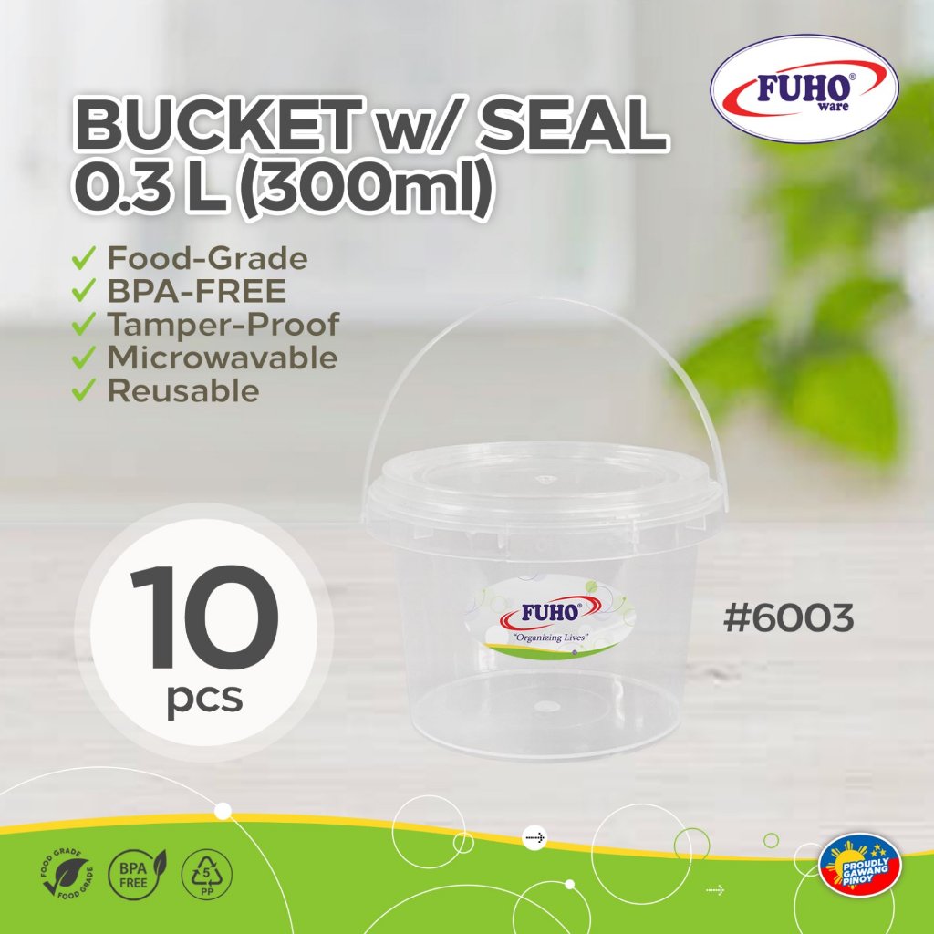10 pcs FUHO Clear Plastic Food Bucket with Lid & Handle, 6003 (300ml ...