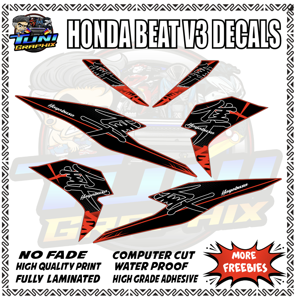 HONDA BEAT 110i V3 HAYABUSA DECALS (HIGH QUALITY PRINT,LAMINATED ...