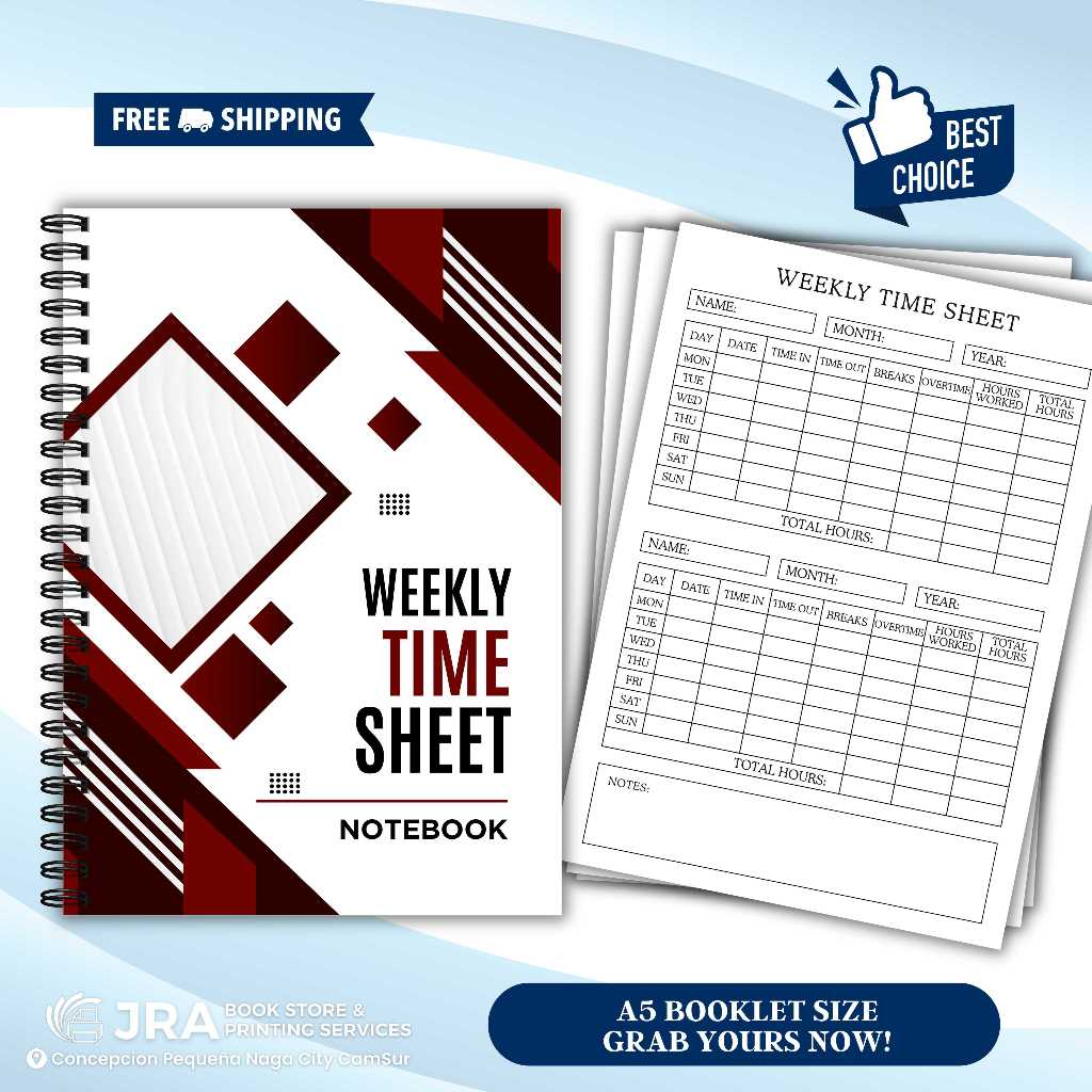 Weekly Time Sheet Log Book for Employee | Track Work Hours, Attendance ...