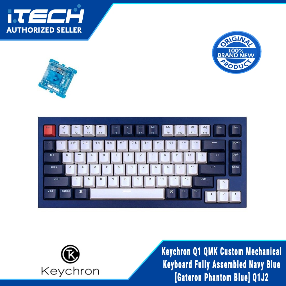Keychron Q1 QMK Custom Mechanical Keyboard Fully Assembled Navy Blue [Gateron Phantom Blue] Q1J2 ...