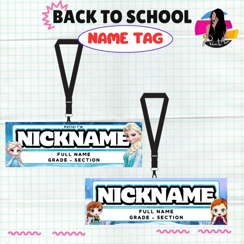 Name Tag Frozen Laminated - Elsa and Anna Nameplate for Students ...