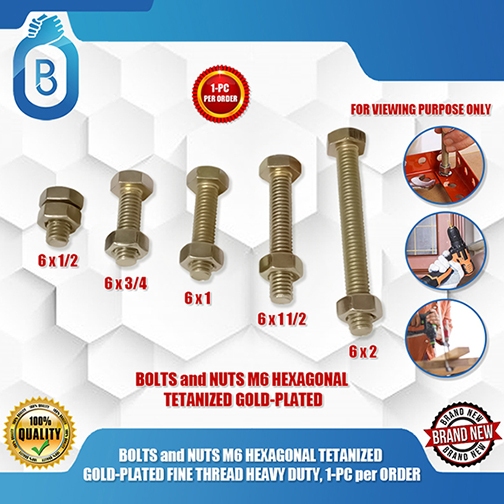 BOLTS and NUTS M6 HEXAGONAL TETANIZED GOLD-PLATED FINE THREAD HEAVY ...