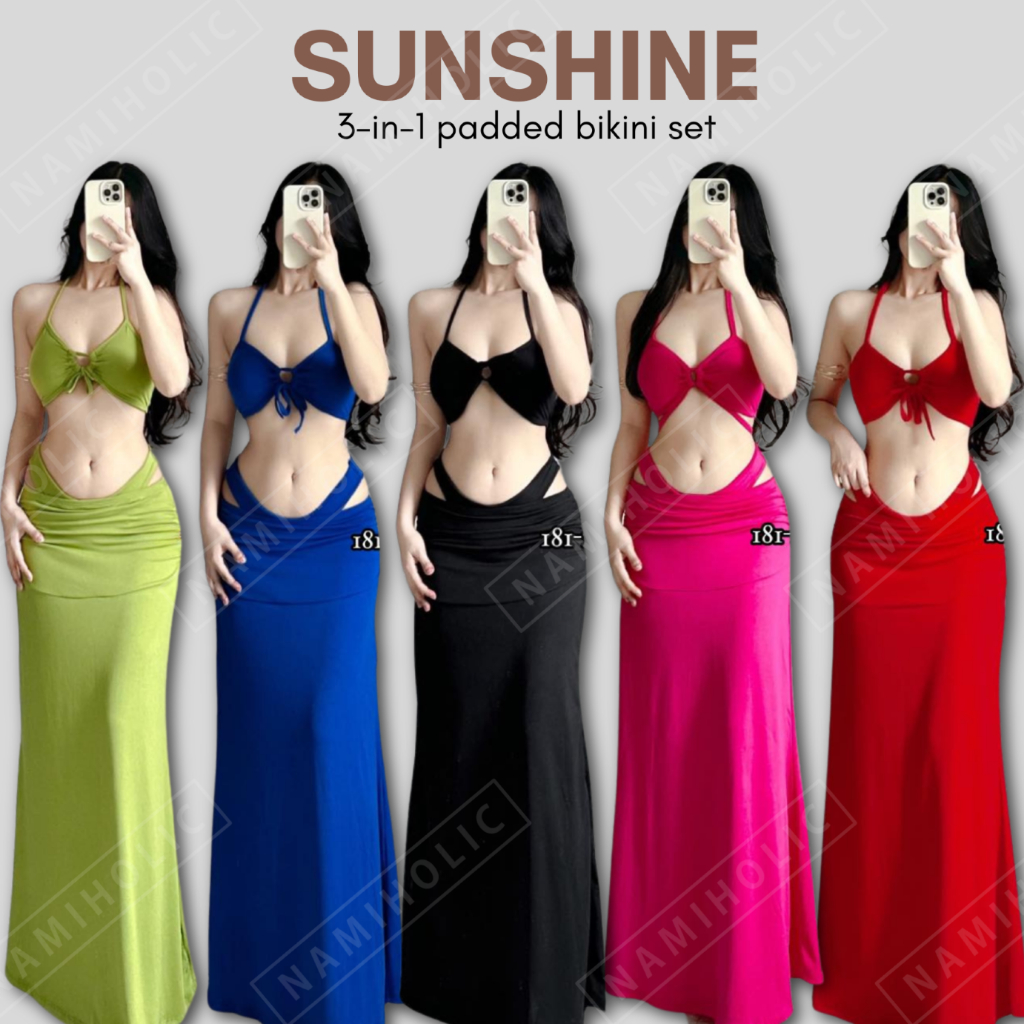 Namiholic Sunshine Summer 3 in 1 Padded Bikini Set I Cotton Spandex Fabric I XS to SMALL ...