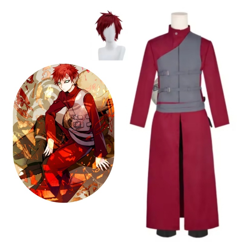 Anime Gaara Fifth Kazekage Cosplay Complete SetRed Head Wig Sand Ninja ...