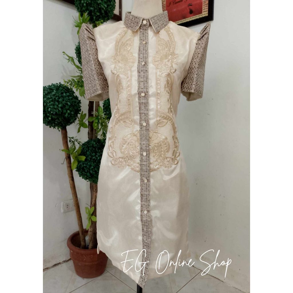Modern filipiniana with ethnic design and embroidery | Shopee Malaysia