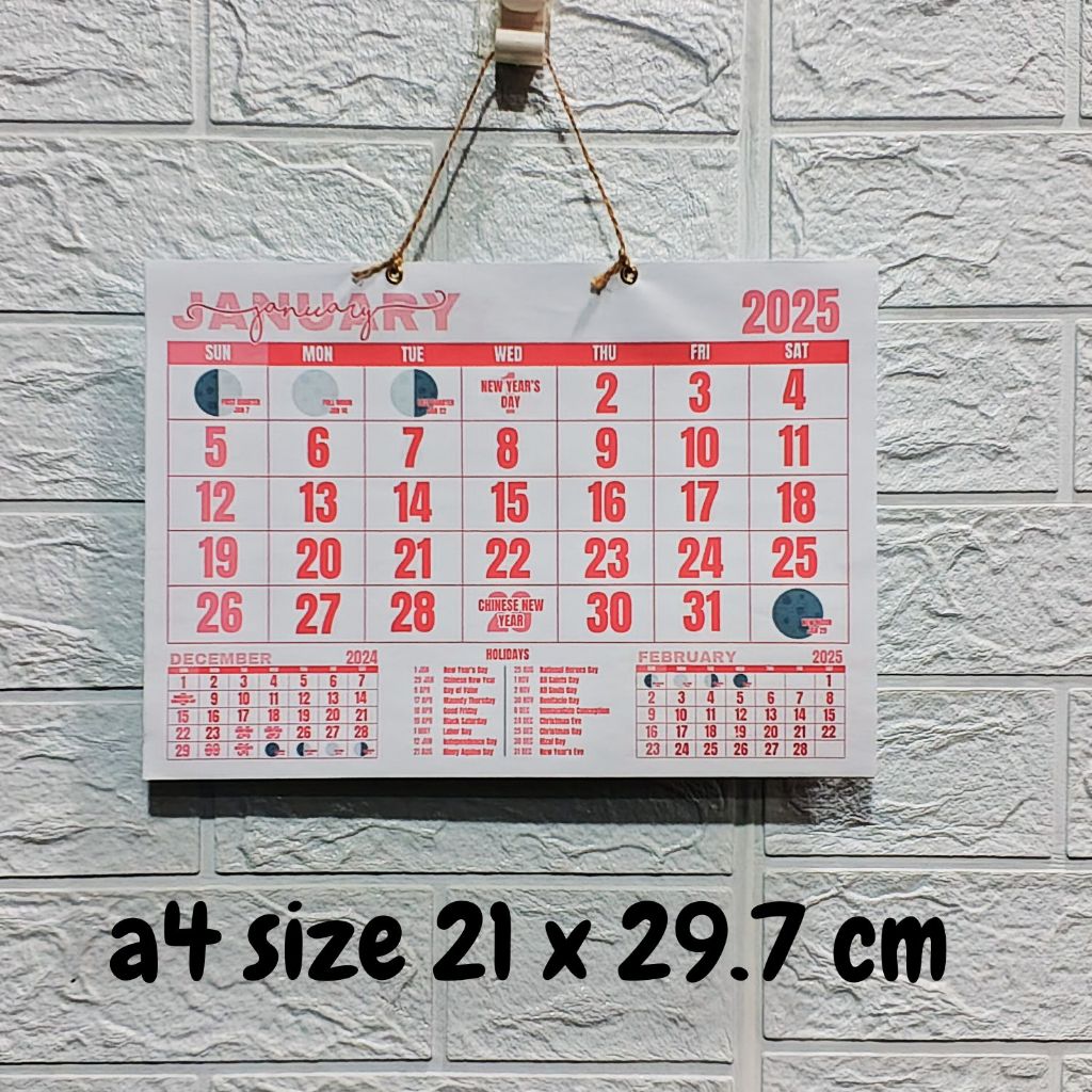 A4 size aesthetic 2025 calendar minimalist pink wall calendar, date ...