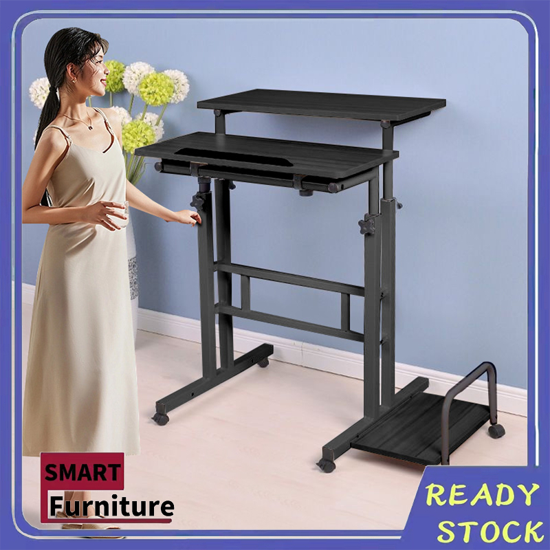 Adjustable Height Office Table Movable Computer Table With Wheels For ...