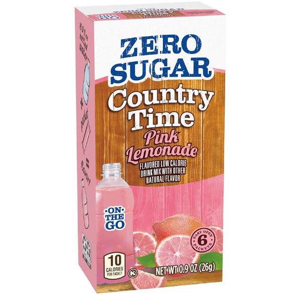 COUNTRY TIME ZERO-SUGAR PINK LEMONADE DRINK MIX, 6 PACKETS, 0.90 OZ ...
