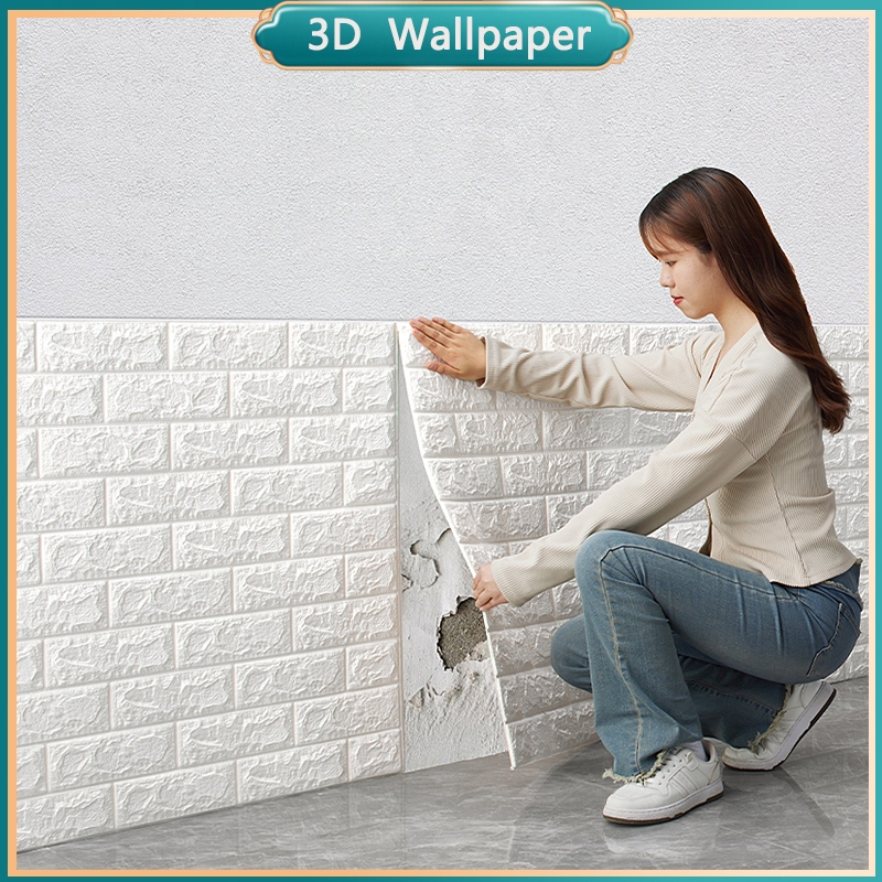 Wallpaper Self-adhesive 3D wall sticker tiles Foam waterproof wallpaper ...