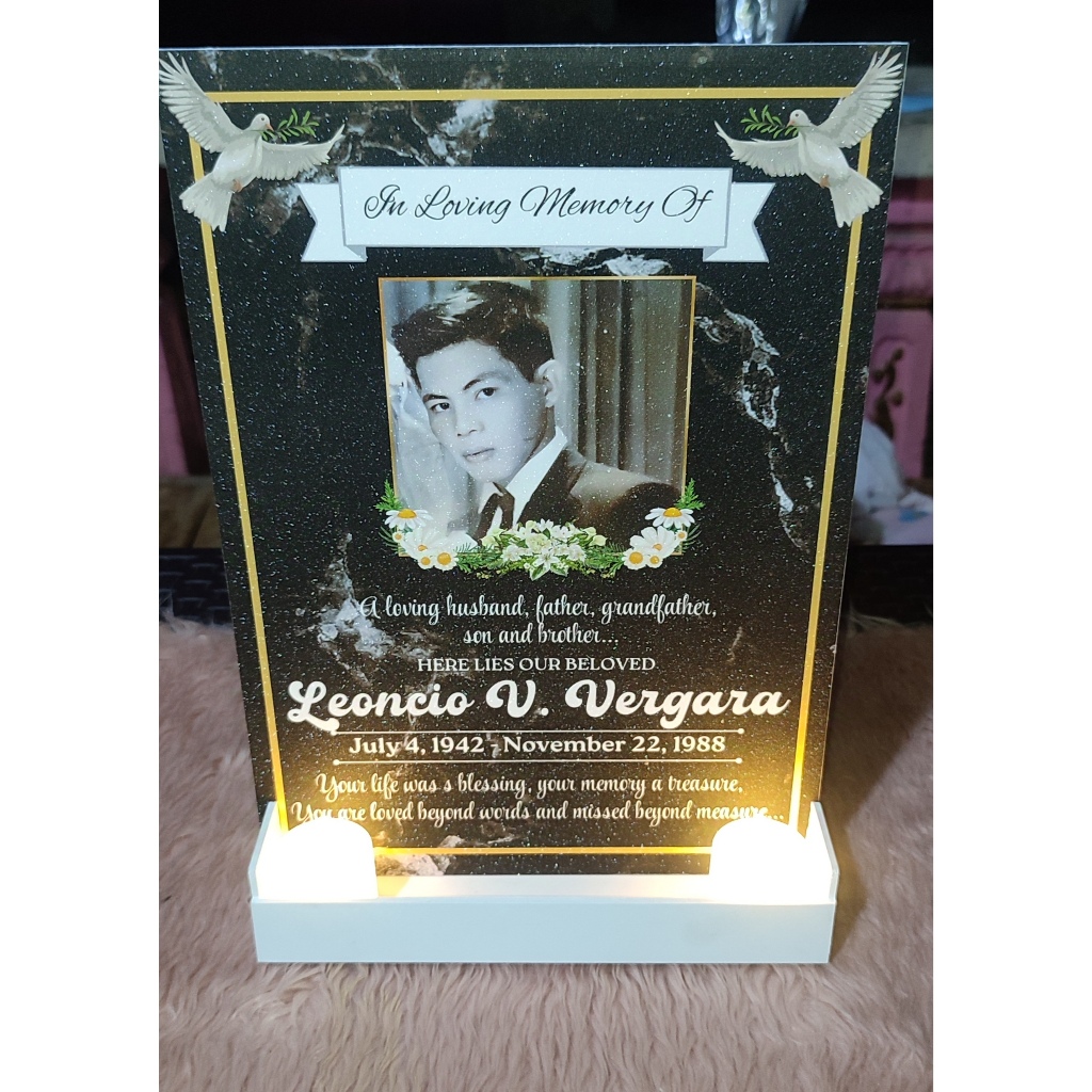 A4 SIZE SINTRA LAPIDA/ MEMORIAL BOARD WITH 2 LED CANDLES | Shopee Malaysia