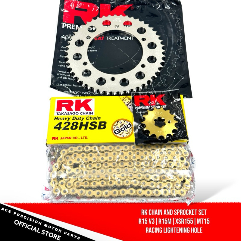 RK RACING CHAIN & SPROCKET SET R15 V3/ MT15/ XSR155 428 LIGHTENING HOLE ...