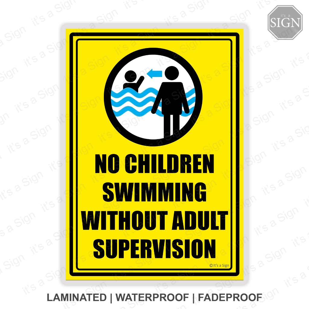 No Children Swimming Without Adult Pool Sign - Laminated Signage - A4 ...