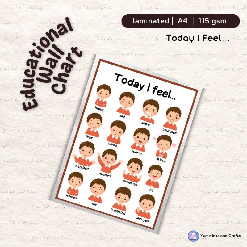 Educational Wall Chart | Today I Feel... | A4 | laminated | Shopee Malaysia