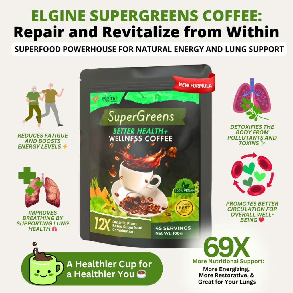 Elgine Supergreens Coffee - 12x Organic Plant-Based Superfoods for ...