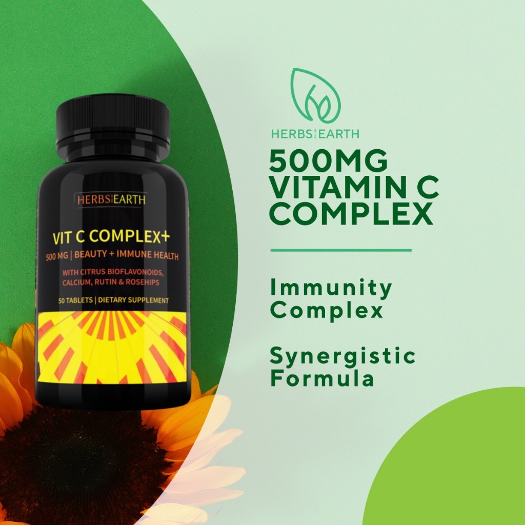 VITAMIN C COMPLEX 500mg with Citrus Bioflavonoids, Rose Hips & Rutin 50 Tabs from Herbs of the ...