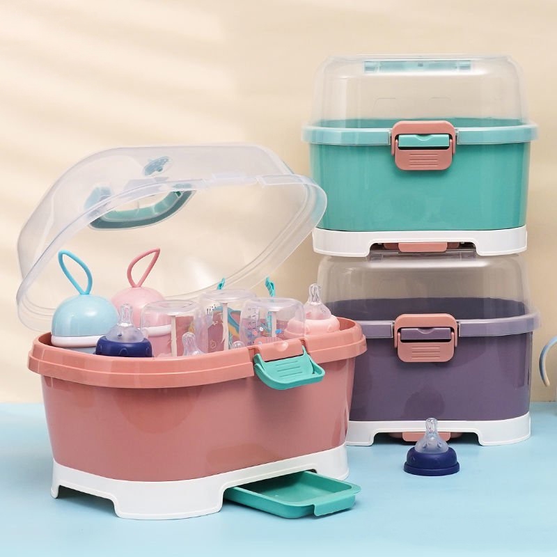 Baby Bottle Storage Box With Cover Nursing Bottle Drying Rack Box Baby ...