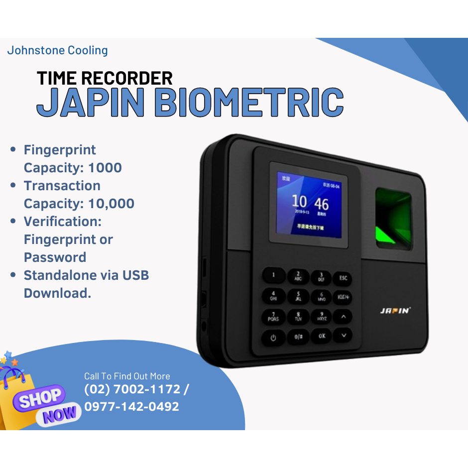 JAPIN Compact Electronic Biometric Time Recorder Machine Fingerprint ...