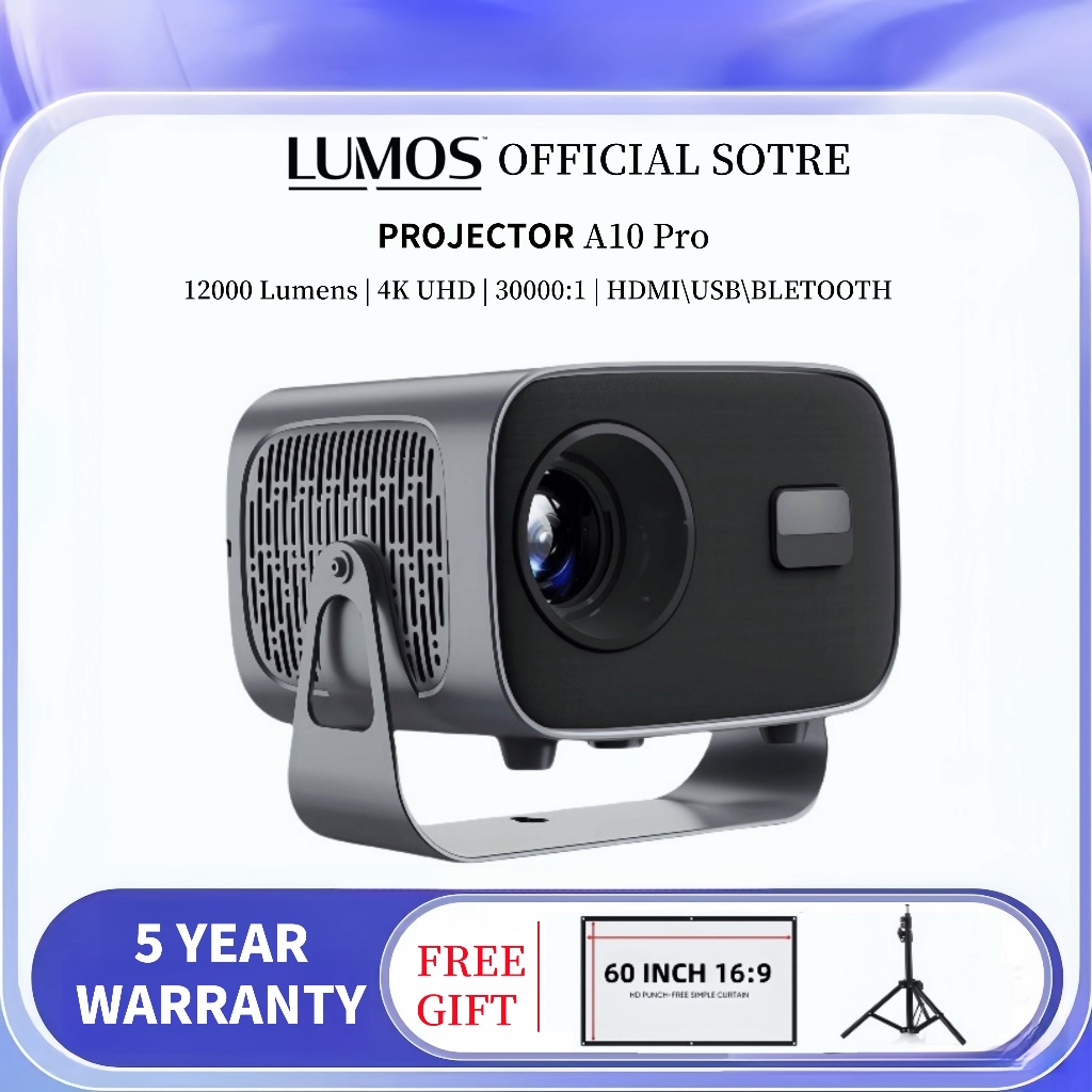 LUMOS A10 Projector 12000 Lumens 4K UHD Build-in OS Android YouTube/Netflix and Other App ...