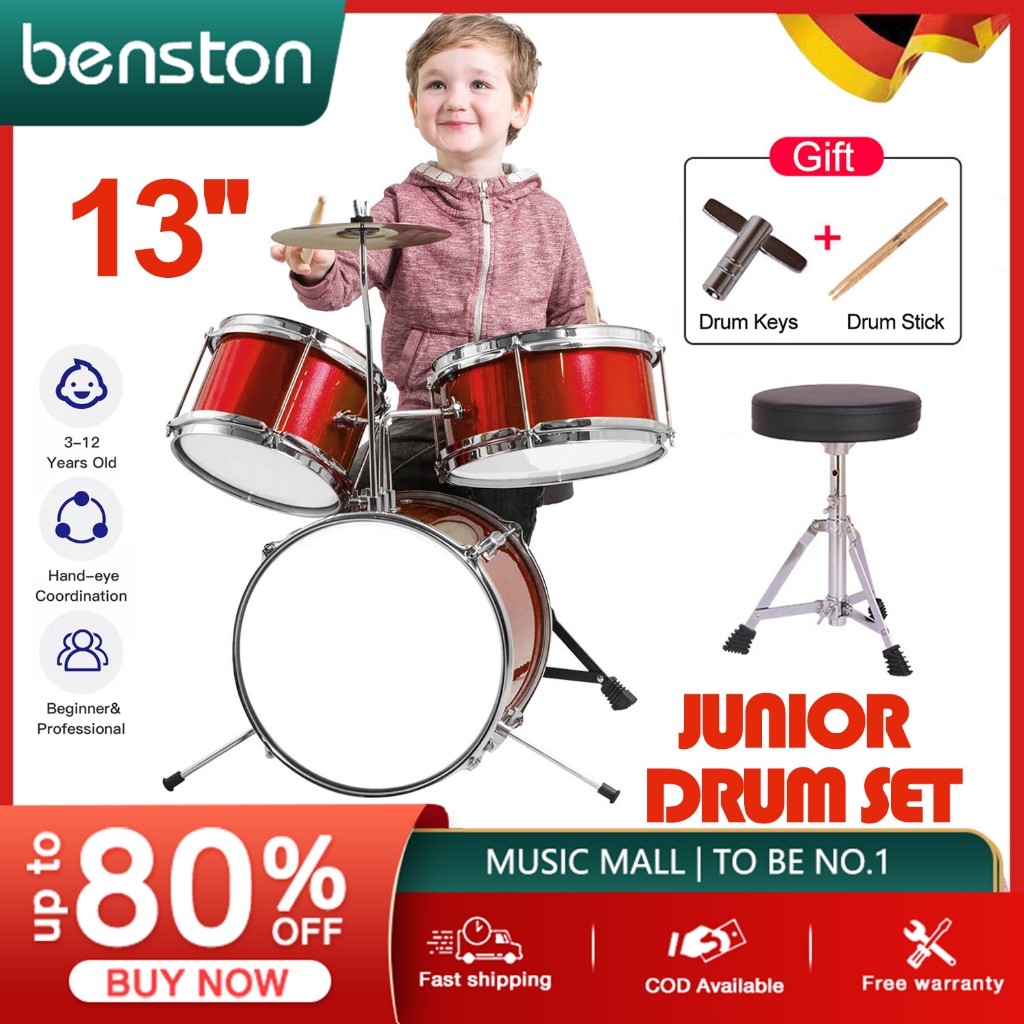 Drum Set for Kids and Beginners, 3-Piece 13'' Drum Kit with Adjustable ...