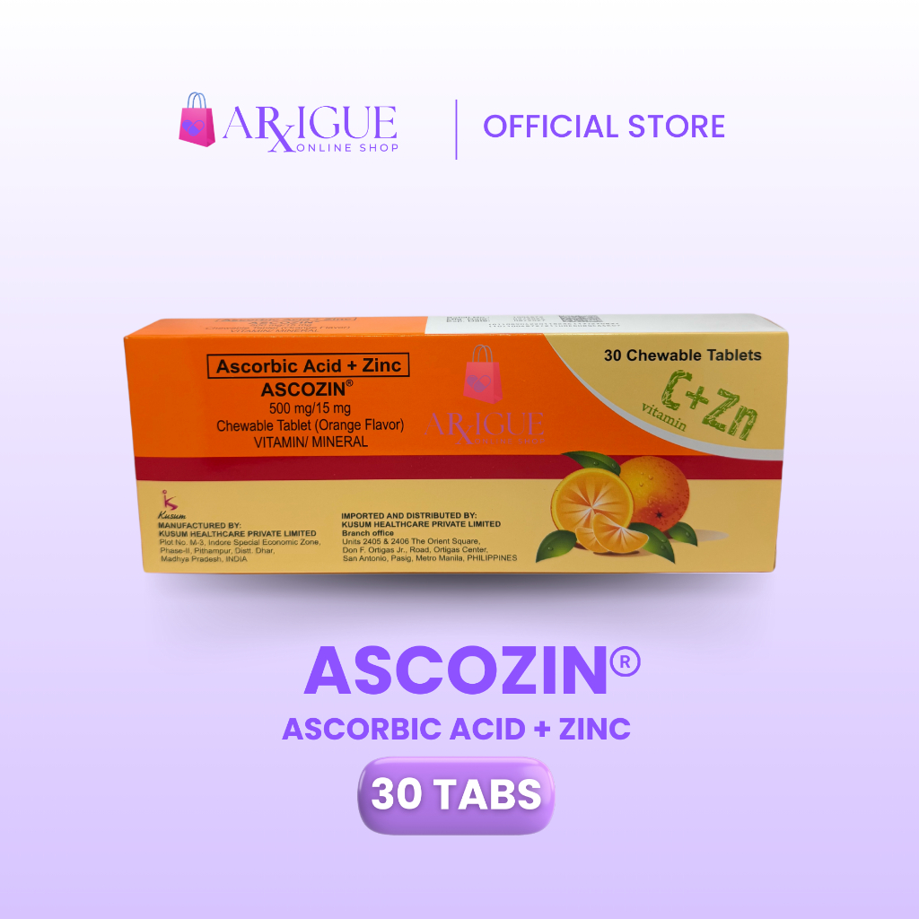 ASCOZIN Ascorbic Acid / Zinc 500mg / 15mg Chewable Tablet 30tablet ...