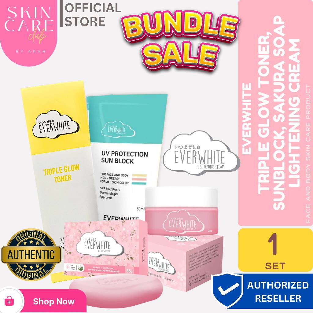 EVERWHITE TRIPLE GLOW TONER + UV SUNBLOCK + LIGHTENING CREAM | 1 SET ...