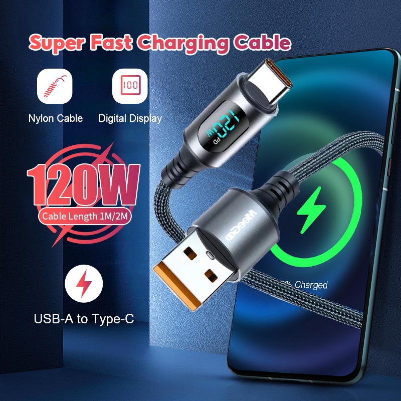 MeeGoo 2M Fast Charging Data Cable 6A 120W Digital Display USB Type C ...