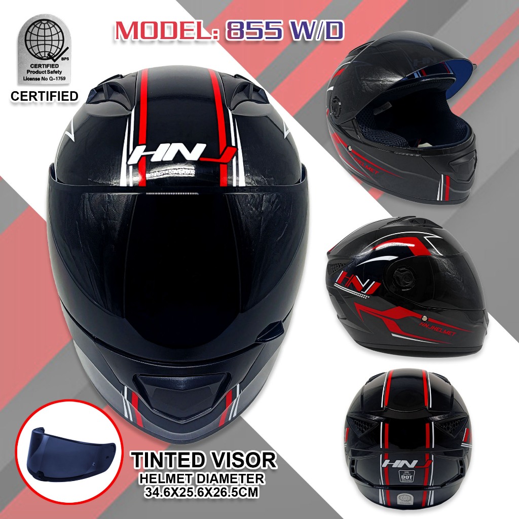 HNJ Riding Motorcycle Full Face Tinted Visor Helmet Multi Color Safety ...