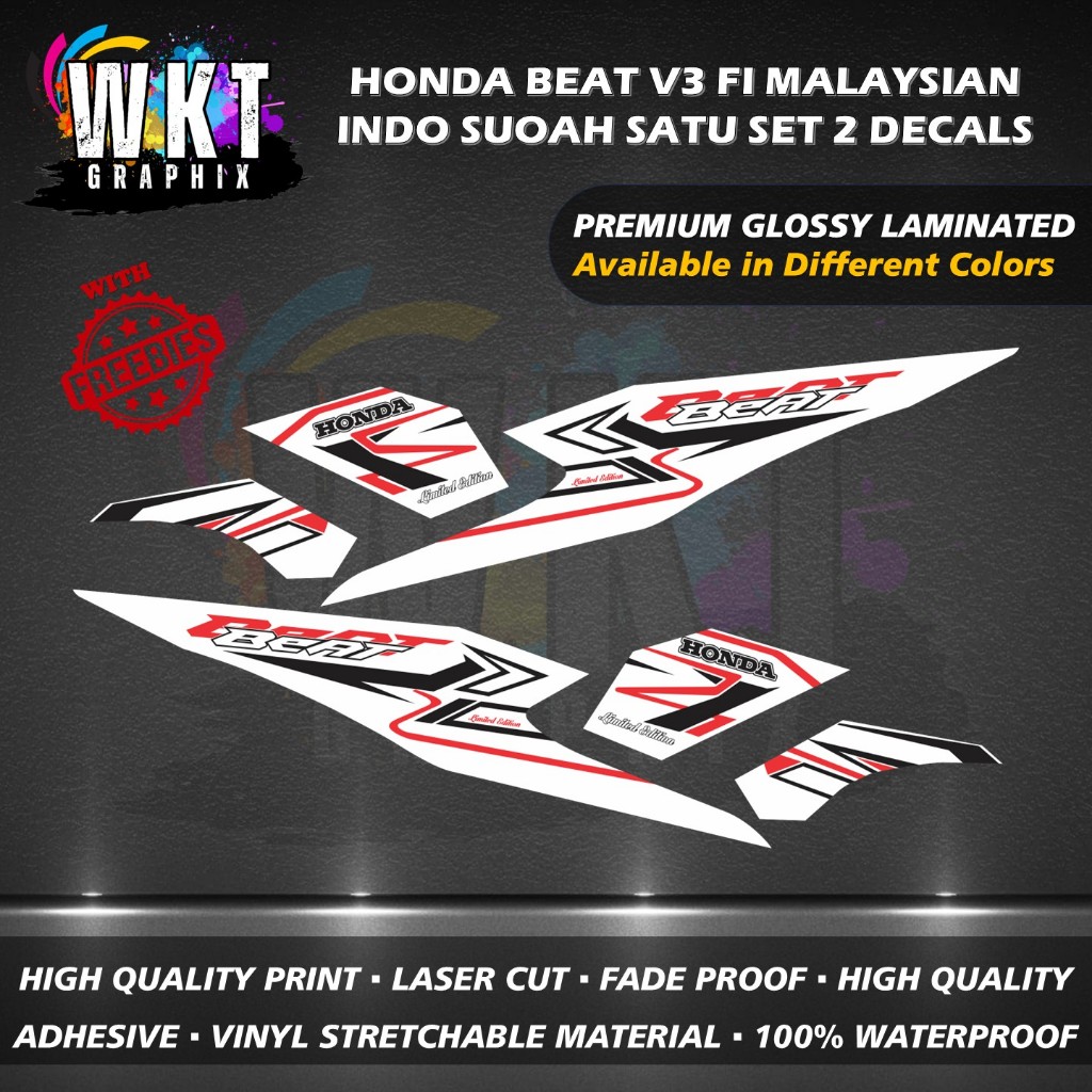 HONDA BEAT V3 FI MALAYSIAN INDO SUOAH SATU SET 2 DECALS (WATERPROOF ...