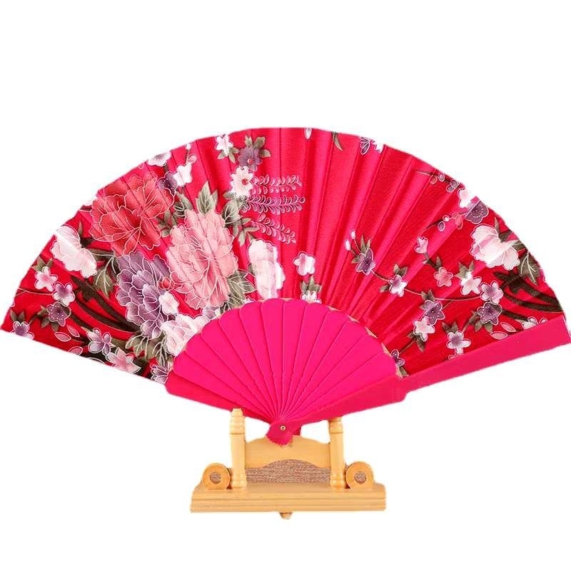 Elegant plastc silk fabric hand fan red and pink pamaypay | Shopee Malaysia