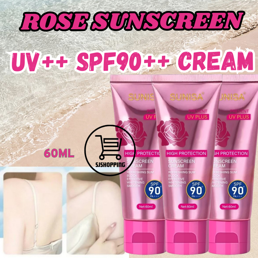 Sunisa UV PLUS Rose Sunscreen Cream SPF90+ High Protection Waterproof Body & Face Suncare Cream ...