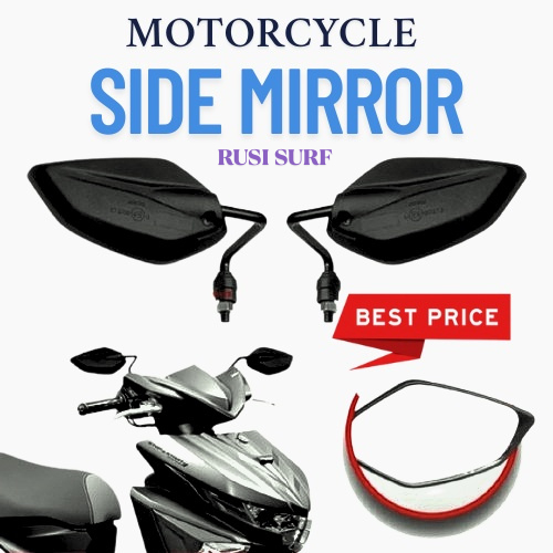 RUSI SURF MOTOERCYCLE SIDE MIRROR CURVE STEM HIGH QUALITY TR1 BLACK ...