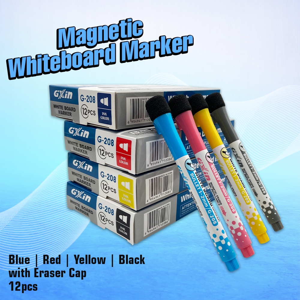 12pcs/Set Erasable Magnetic Whiteboard Marker Pen w/ Eraser Marker Pen ...