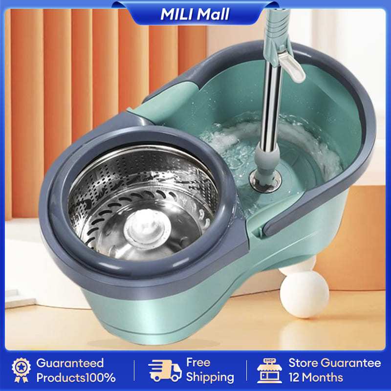 Mop With Spinner Floor Cleaning Flat Mop Magic Spin Stainless Steel mop ...