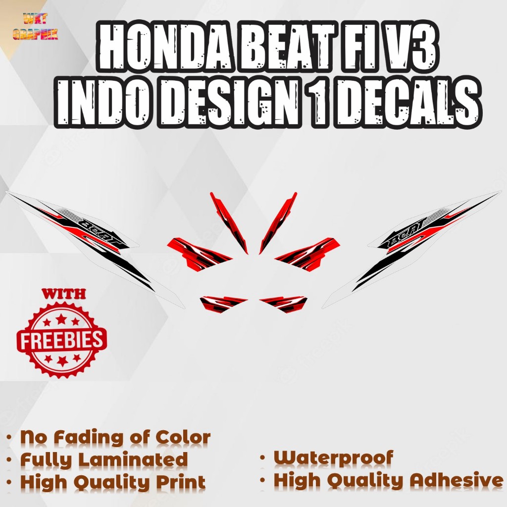 HONDA BEAT FI V3 INDO DESIGN 1 DECALS (WATERPROOF, LAMINATED, FADE ...