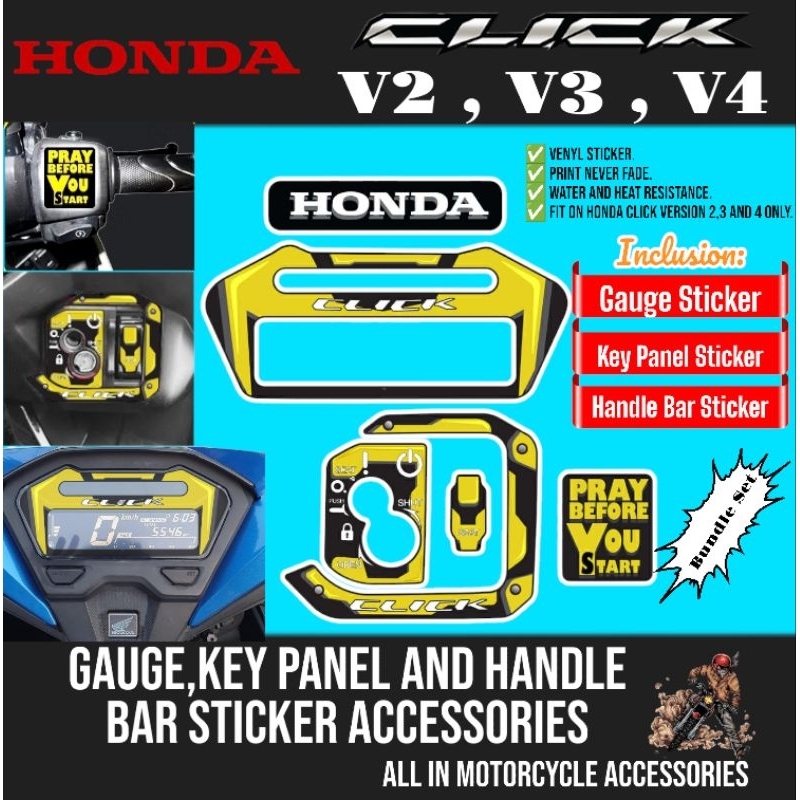 Honda Click Version 2,3 and 4 Gauge,Key Panel and Handle Bar Sticker ...