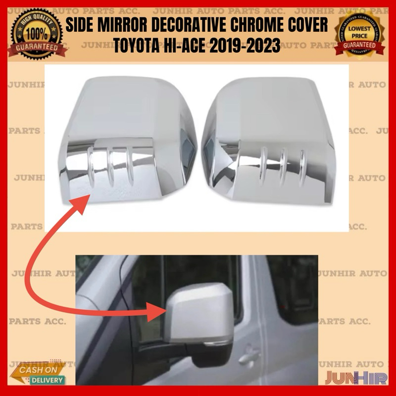 SIDE MIRROR CHROME COVER TOYOTA HIACE HI-ACE 2019 2020 2021 2022 2023 ...