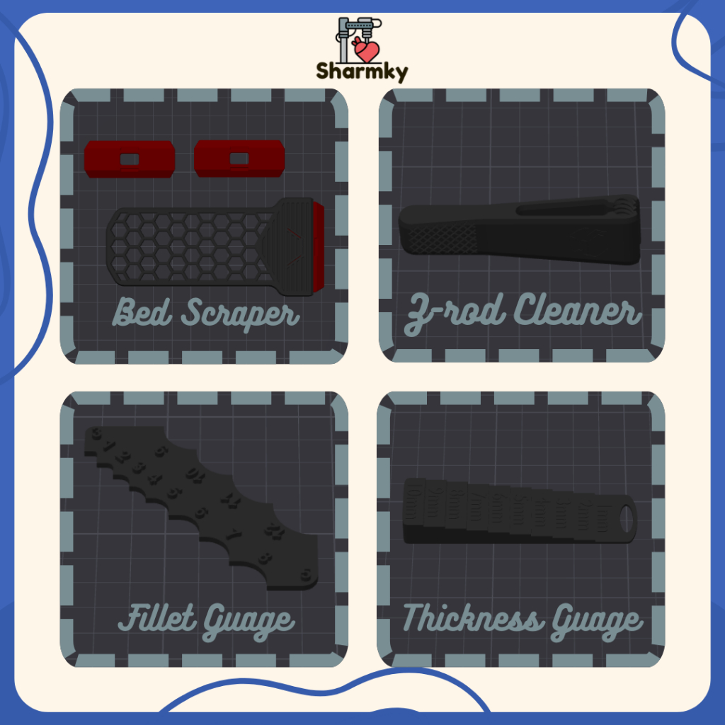 3D Printer Tools - 3D Printed (Bed Scrapper, Z-rod cleaner, Thickness ...
