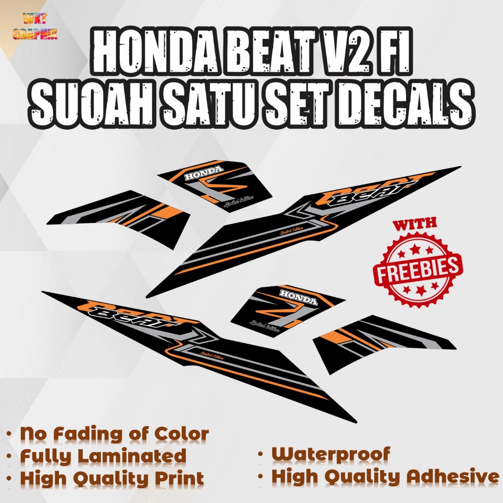 HONDA BEAT V2 FI SUOAH SATU SET DECALS (WATERPROOF, LAMINATED, FADE ...