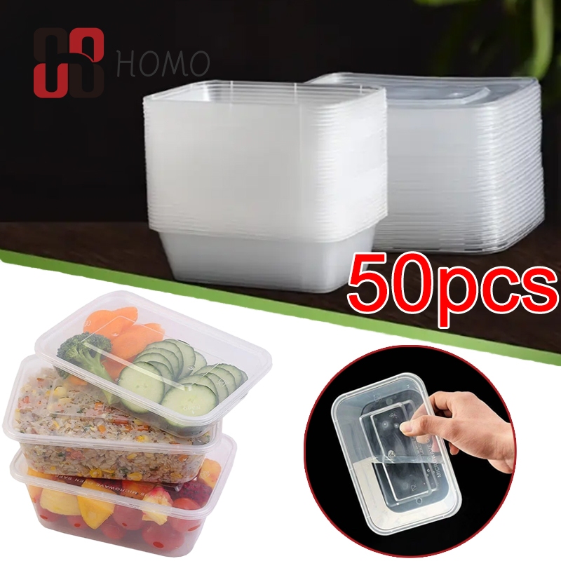 (50pcs) Microwavable Food Container Rectangle Disposable Plastic Fast Food Box 500/650/750 ...