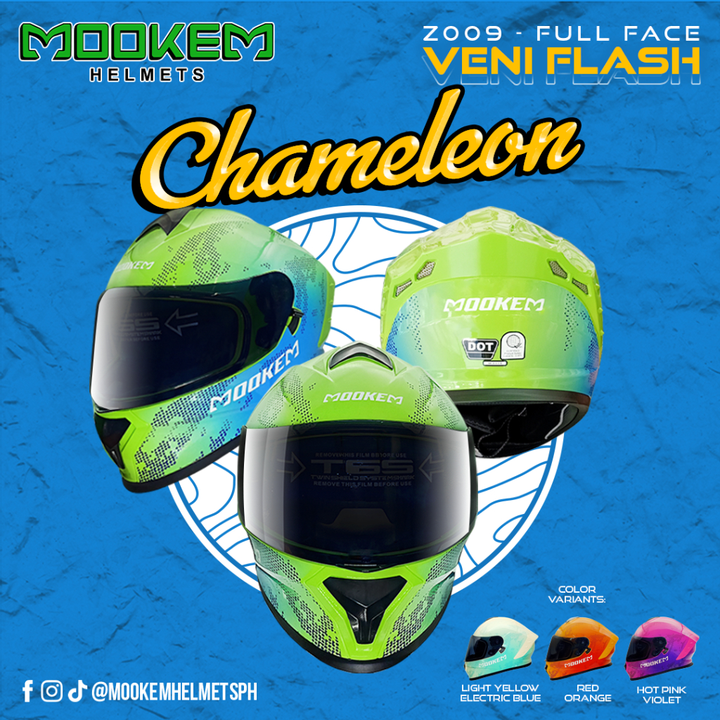 Mookem Helmets Z009-Veni Flash-Chameleon-Full Face Dual Visor Helmet ...