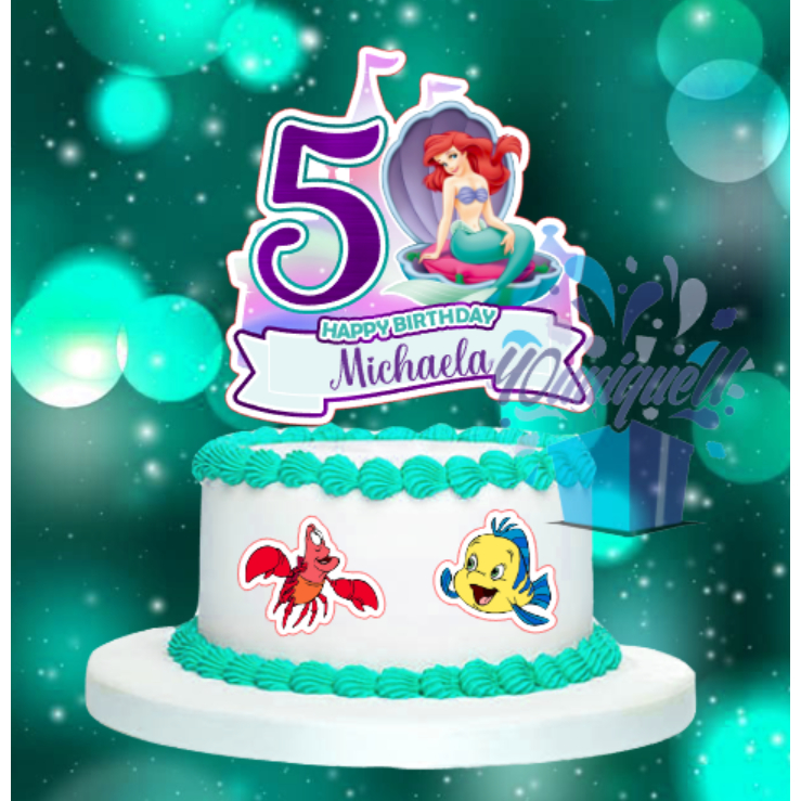 Disney Princess Little Mermaid Ariel Cake Topper (Customized Name and ...